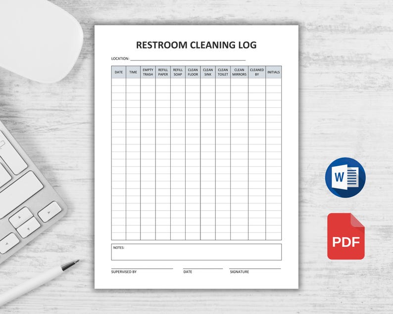 Restroom Cleaning Log. Small Business Cleaning Checklist. Bathroom ...