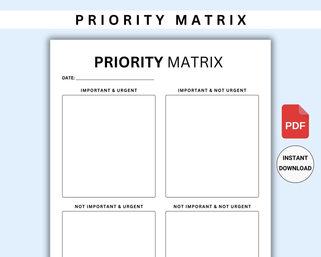 Priority Matrix Printable. My Priorities Planner. Task Organizer ...
