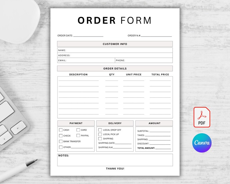 Editable Order Form Template. Printable Small Business Order Form ...
