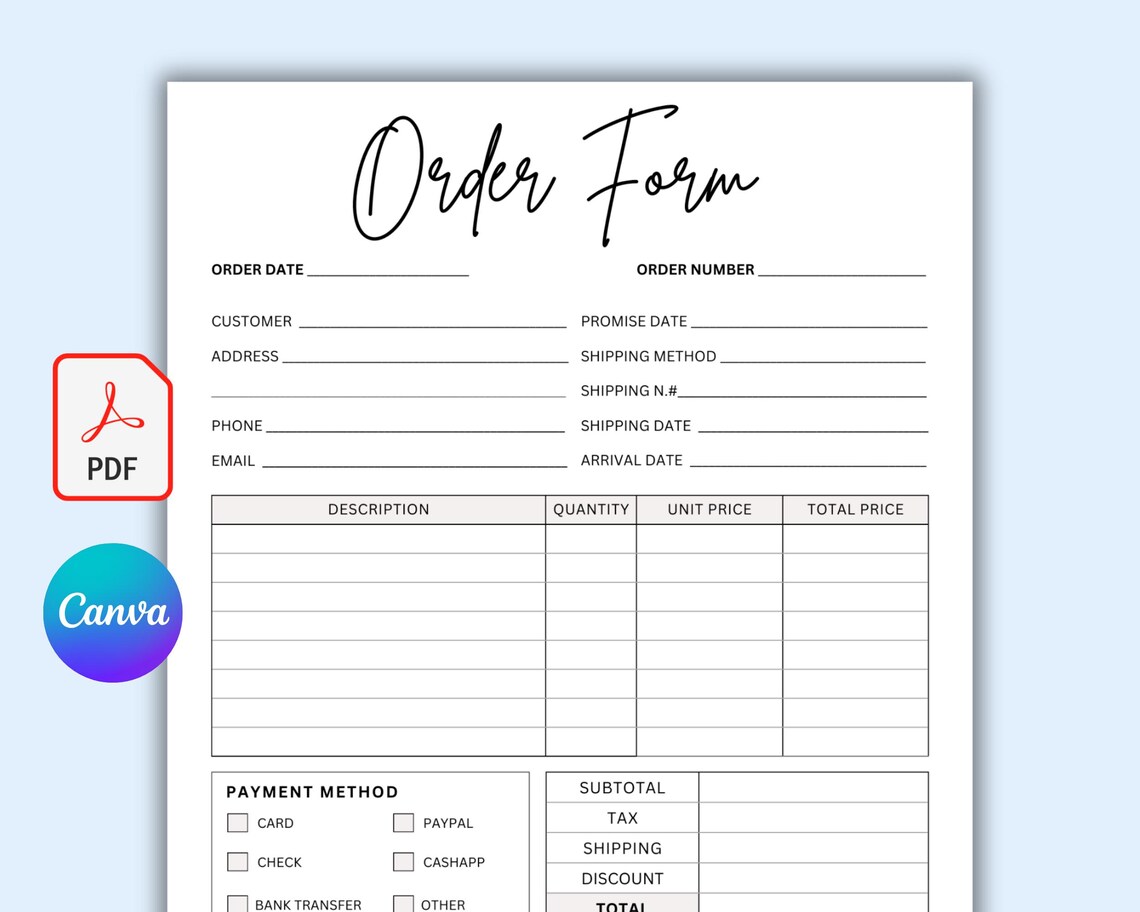 Order Form Template Printable. Custom Order Form. Crafters Order Form ...