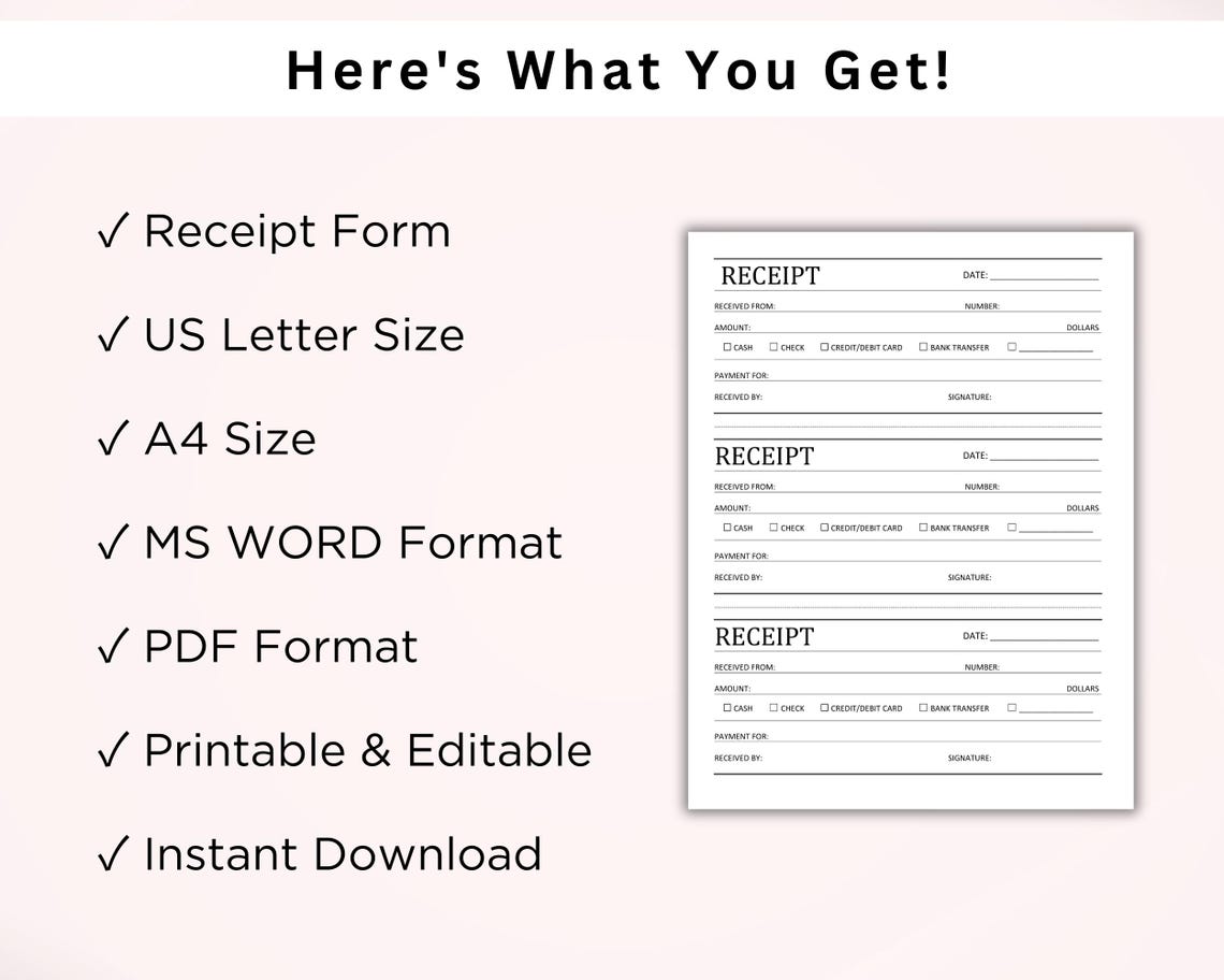 Editable Receipt. Receipt Template. Customer Receipt. Minimalist ...