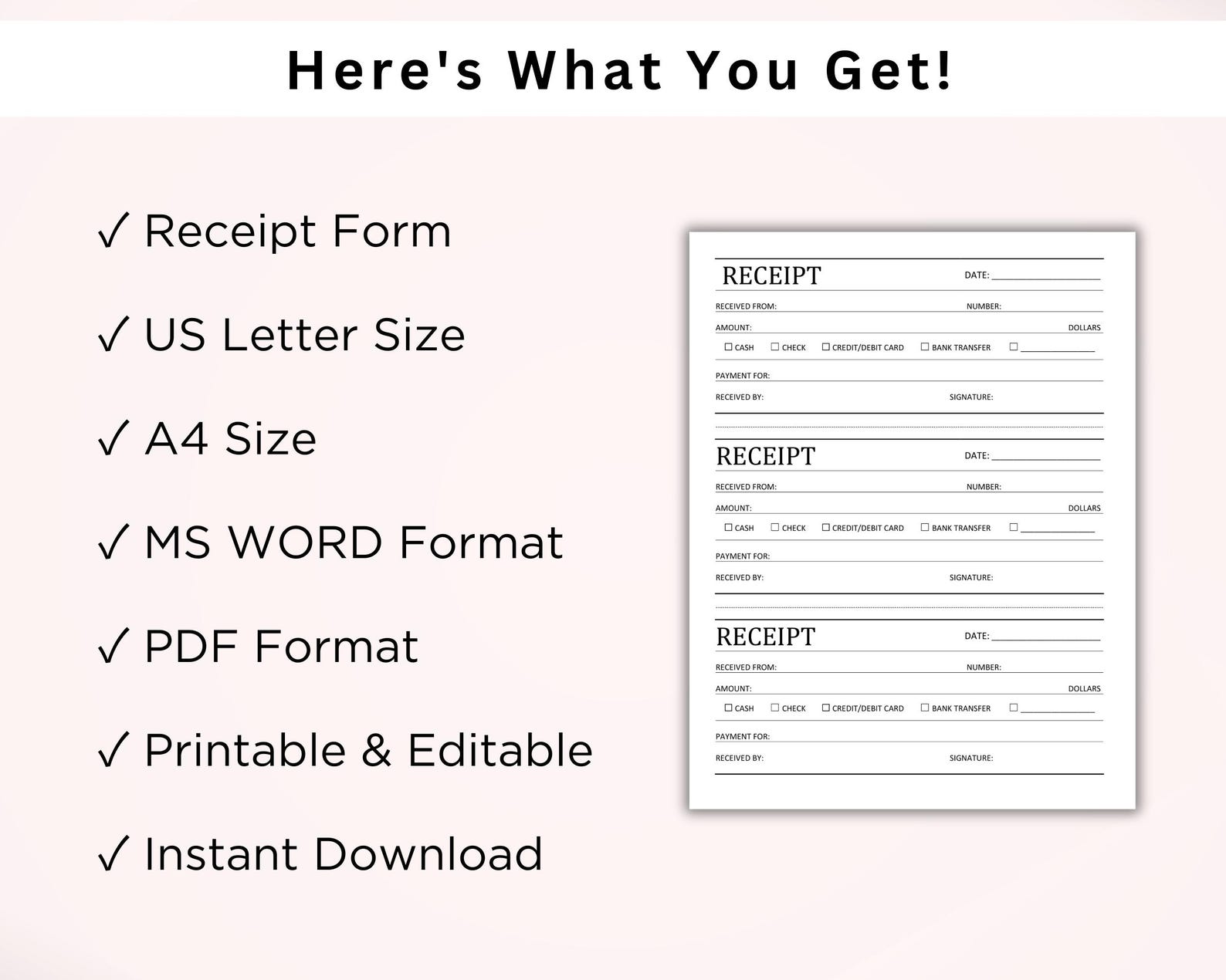 Editable Receipt. Receipt Template. Customer Receipt. Minimalist ...
