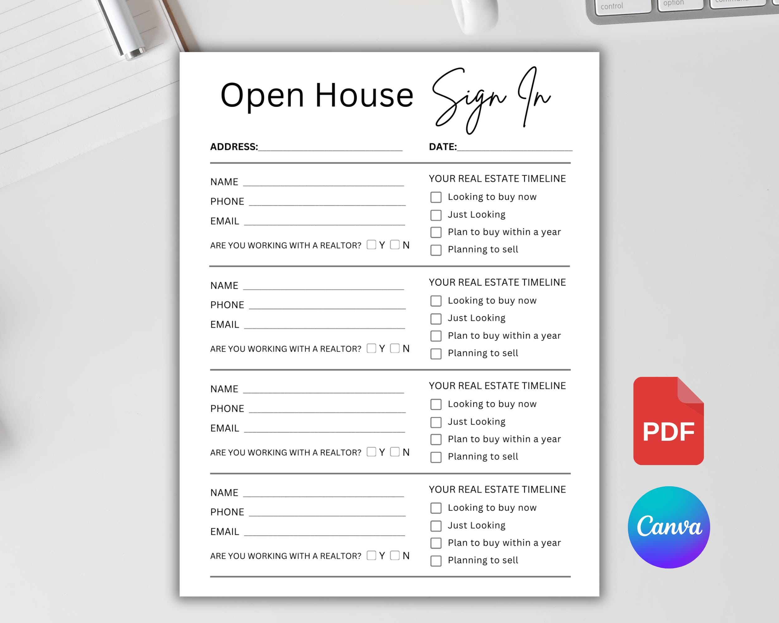 PRINTABLE Open House Sign-in Sheet. Realtor Marketing Materials. Open ...