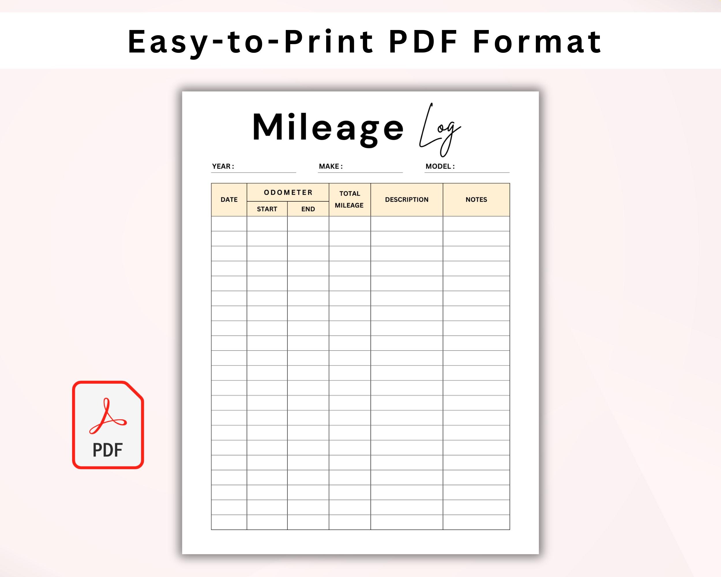 Printable Mileage Log. Mileage Tracker. Car Mileage. Vehicle Mileage ...