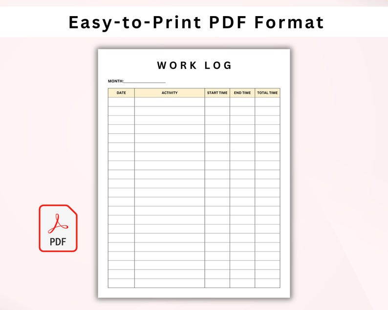 Printable Work Log for Work. Time Log. Time Tracker. Working Hours Log ...