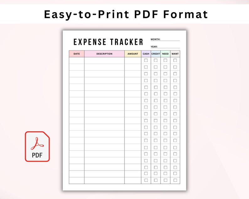 Simple Expense Log PRINTABLE, Expense Tracker, Monthly Budget Planner ...