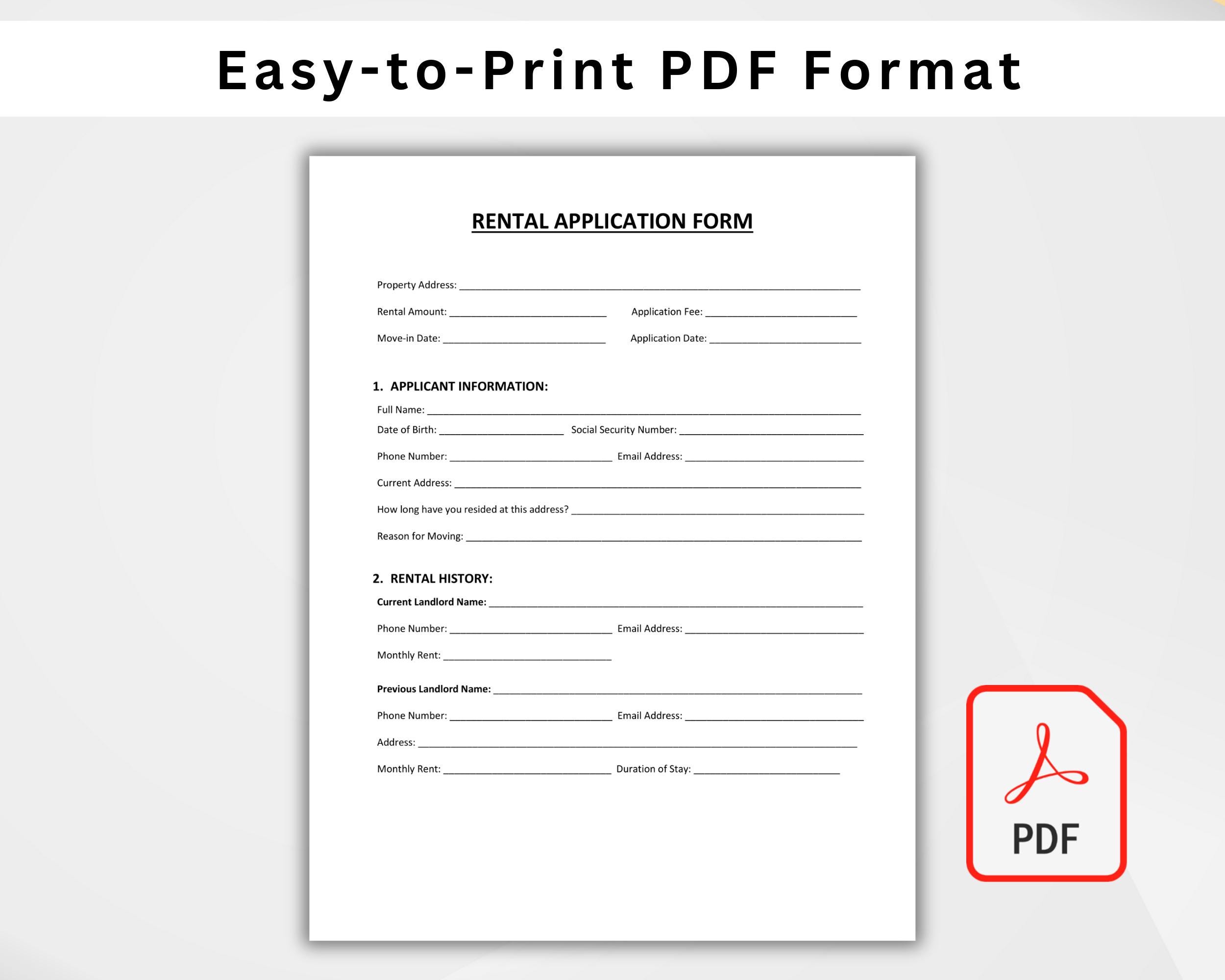 Editable Rental Property Application Form. Landlord Rental Application ...