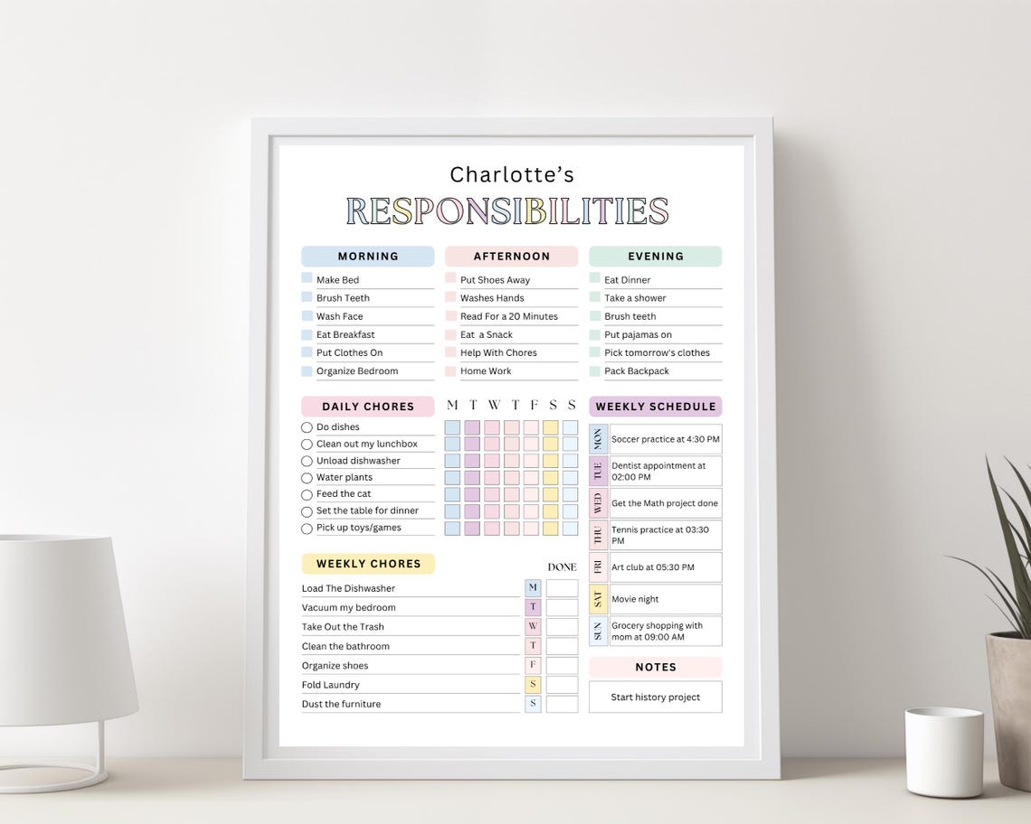 Tableau des responsabilités pour les enfants. Modèle de calendrier de ...