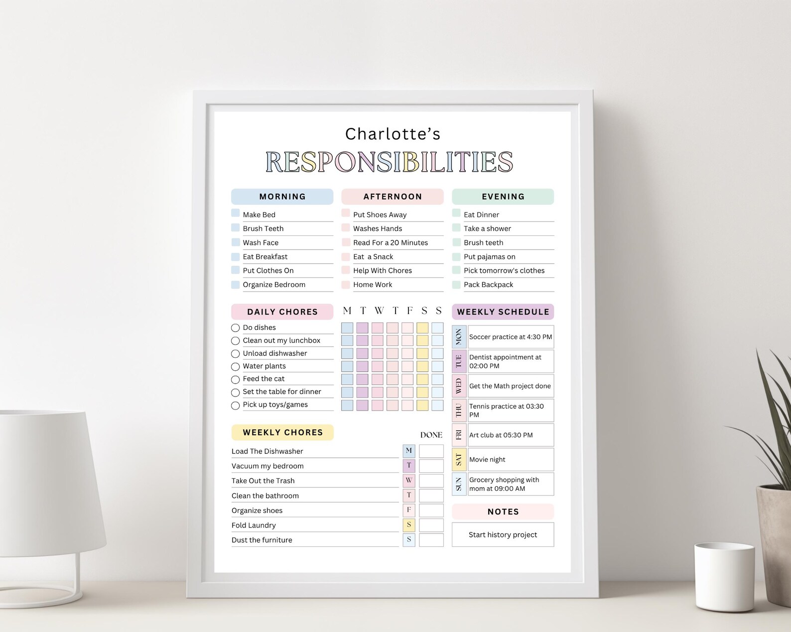 Responsibility Chart for Kids. Weekly Chore Chart Schedule Template ...