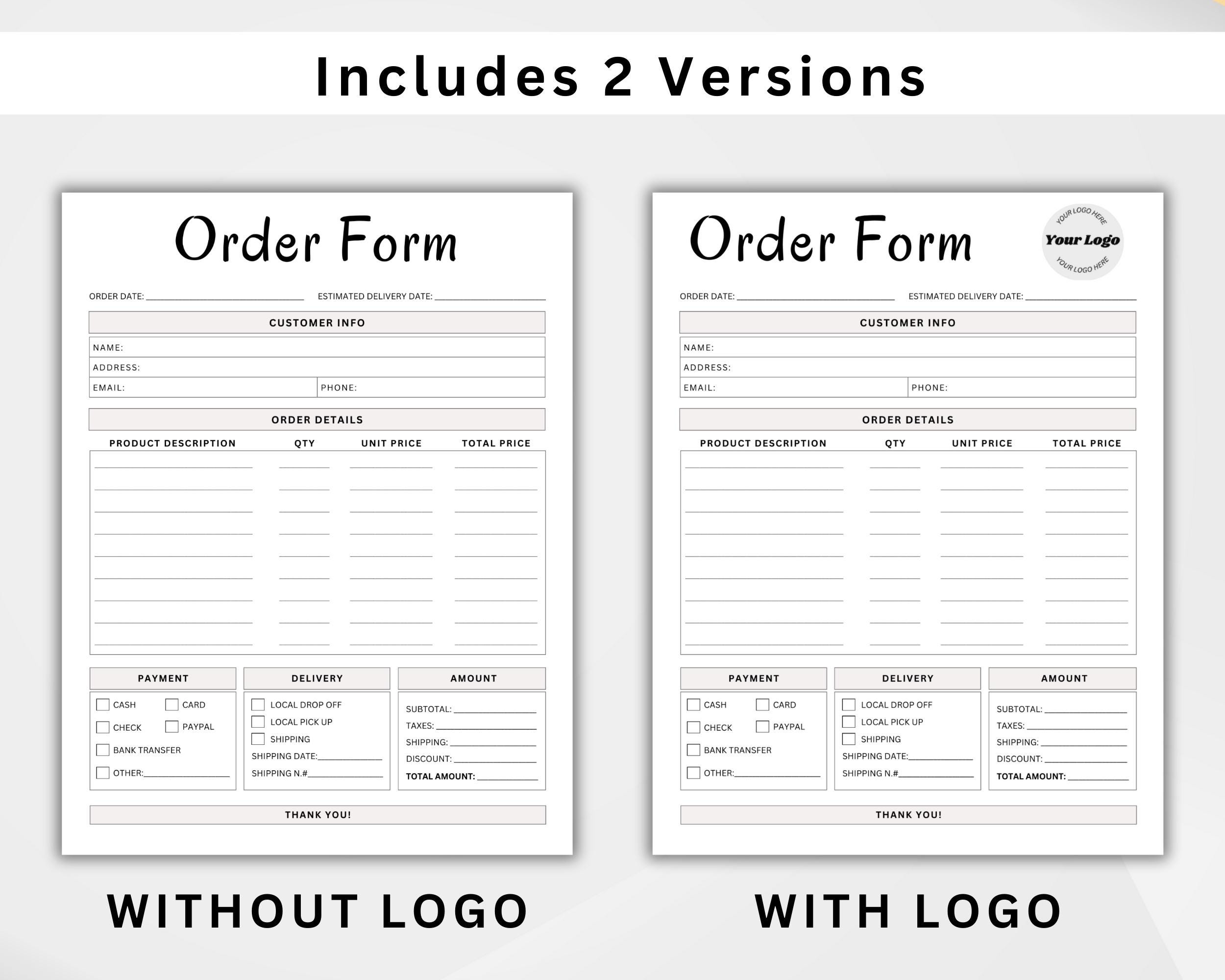 Editable Order Form. Small Business Order Forms. Crafters Order Form ...