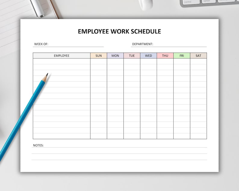 Editable Employee Work Schedule Template, Printable Staff Organizer ...