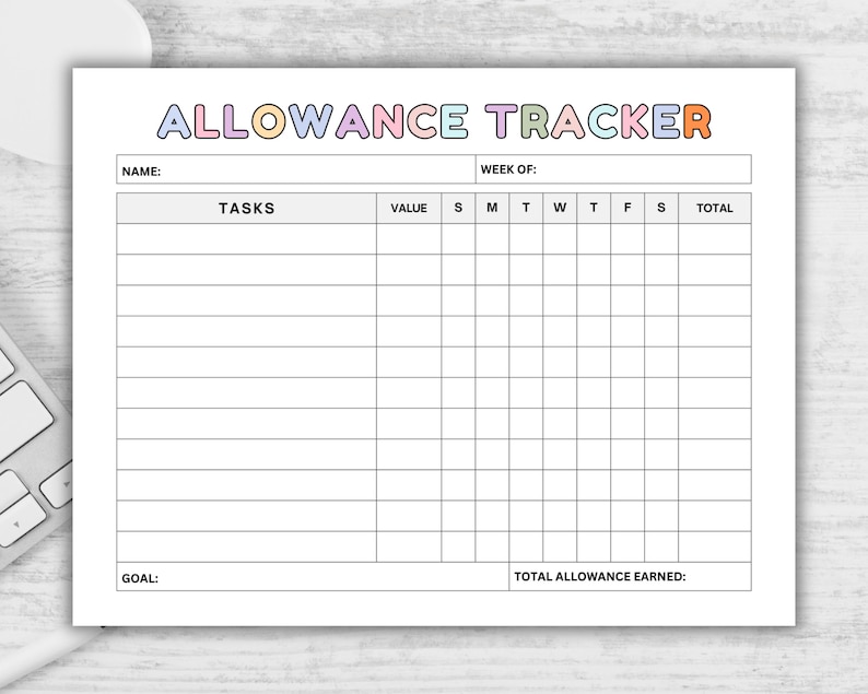 Editable Allowance Chart for Kids | Printable Chore Chart | Money ...