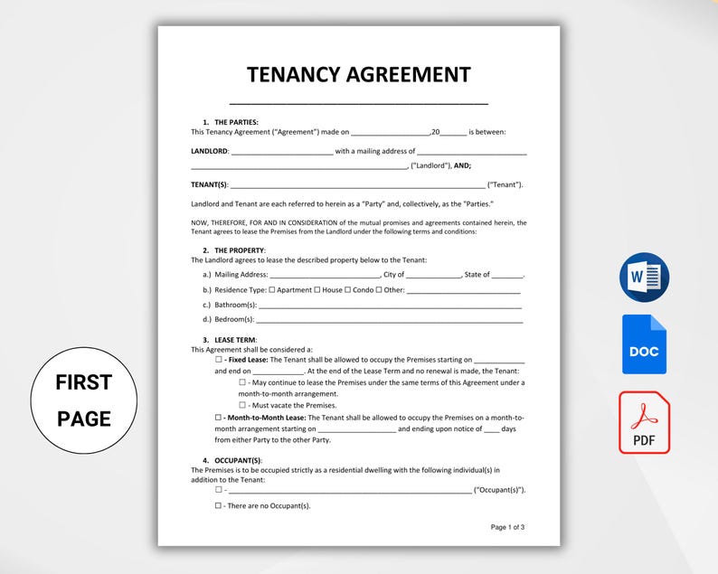 Simple Tenancy Agreement Template. Rental Agreement Printable. Tenancy ...