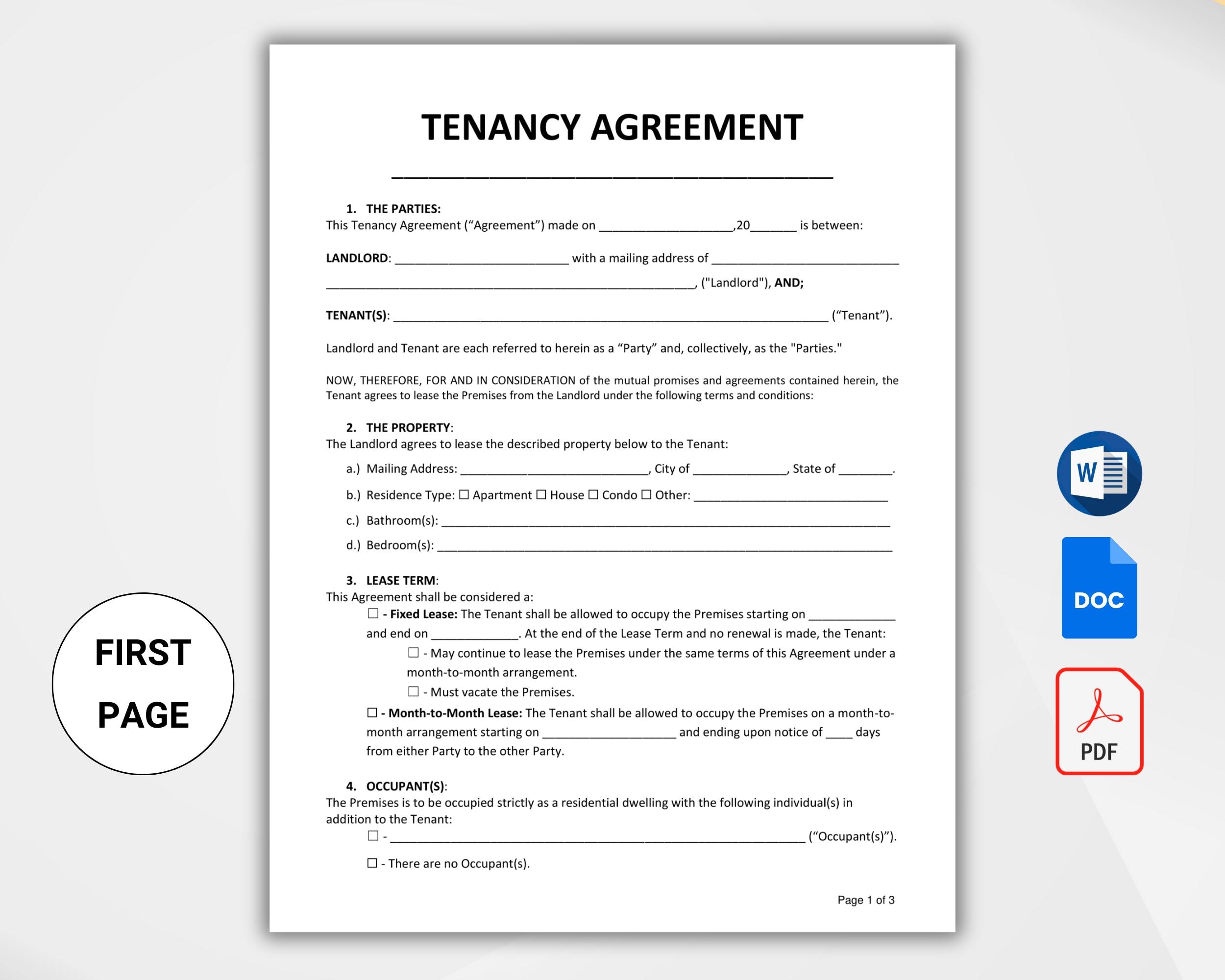 Simple Tenancy Agreement Template. Rental Agreement Printable. Tenancy ...