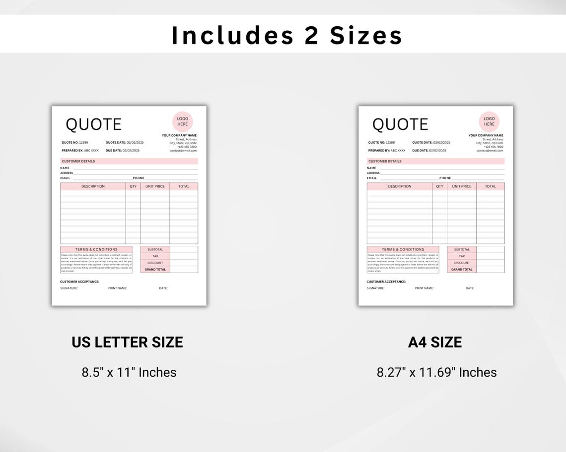 Quote Template. Quote Form. Job Quote. Job Proposal. Small Business Price Estimate Template ...