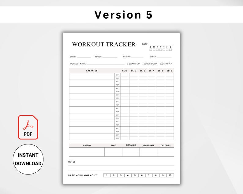 Workout Tracker Printable PDF, Exercise Tracker, Daily Fitness Log ...