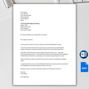 Court Character Reference Letter Template Editable. Personalized ...