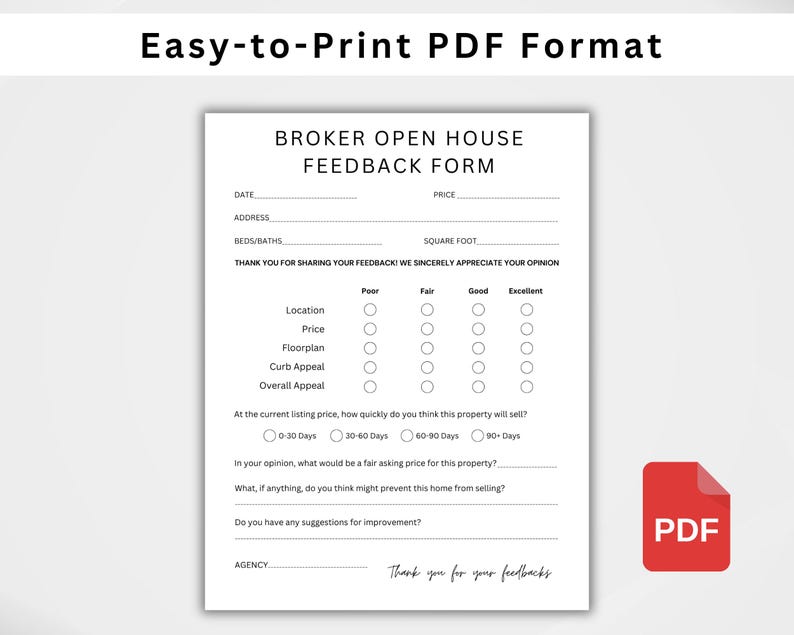Broker Open House Feedback Form | Real Estate Agent Open House Feedback ...