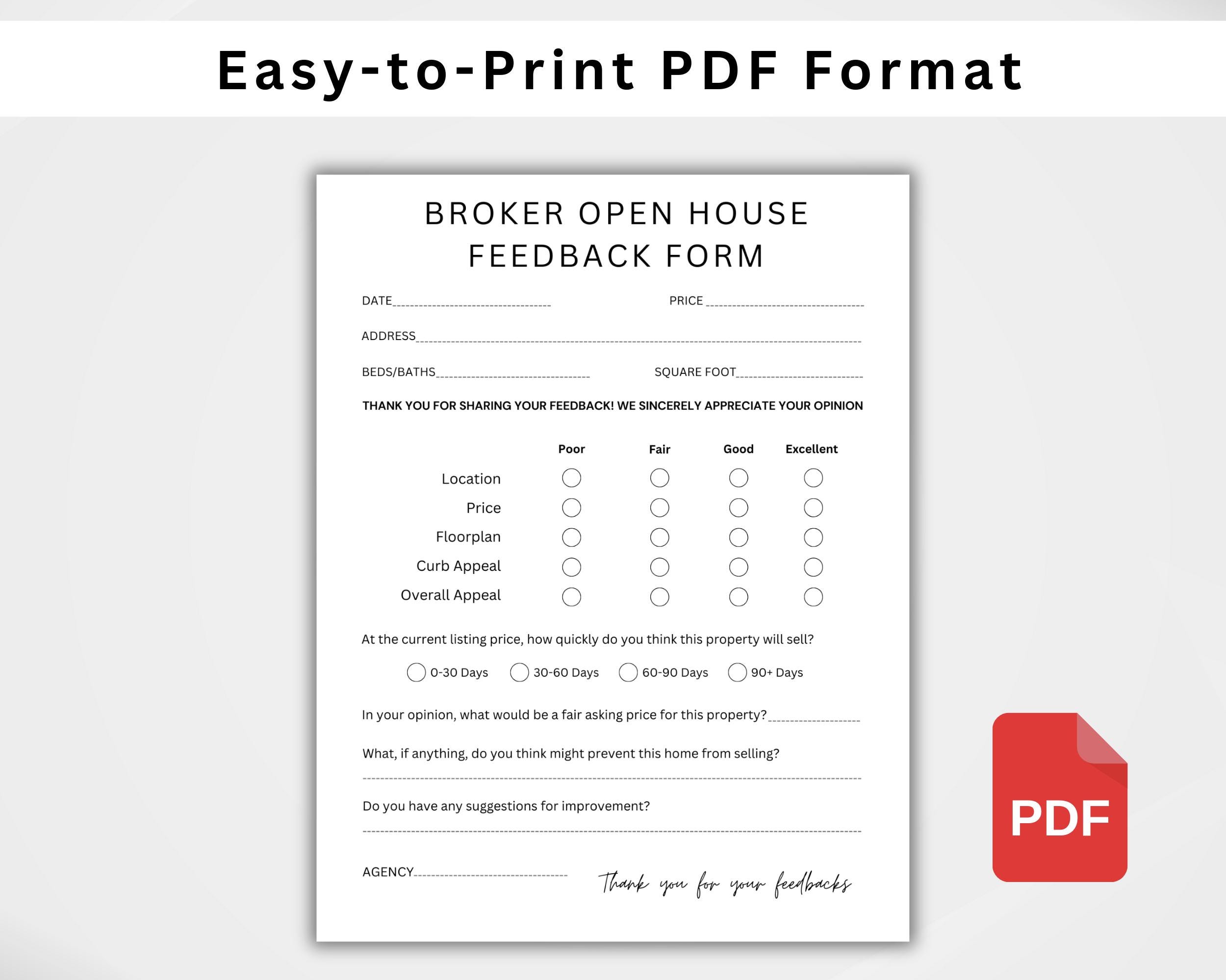 Editable Open House Feedback Form, Realtor Client & Agent Feedback ...