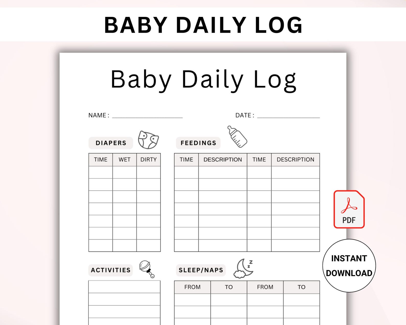 Baby Daily Log. Infant Daily Log. Newborn Baby Tracker. Baby Feeding ...