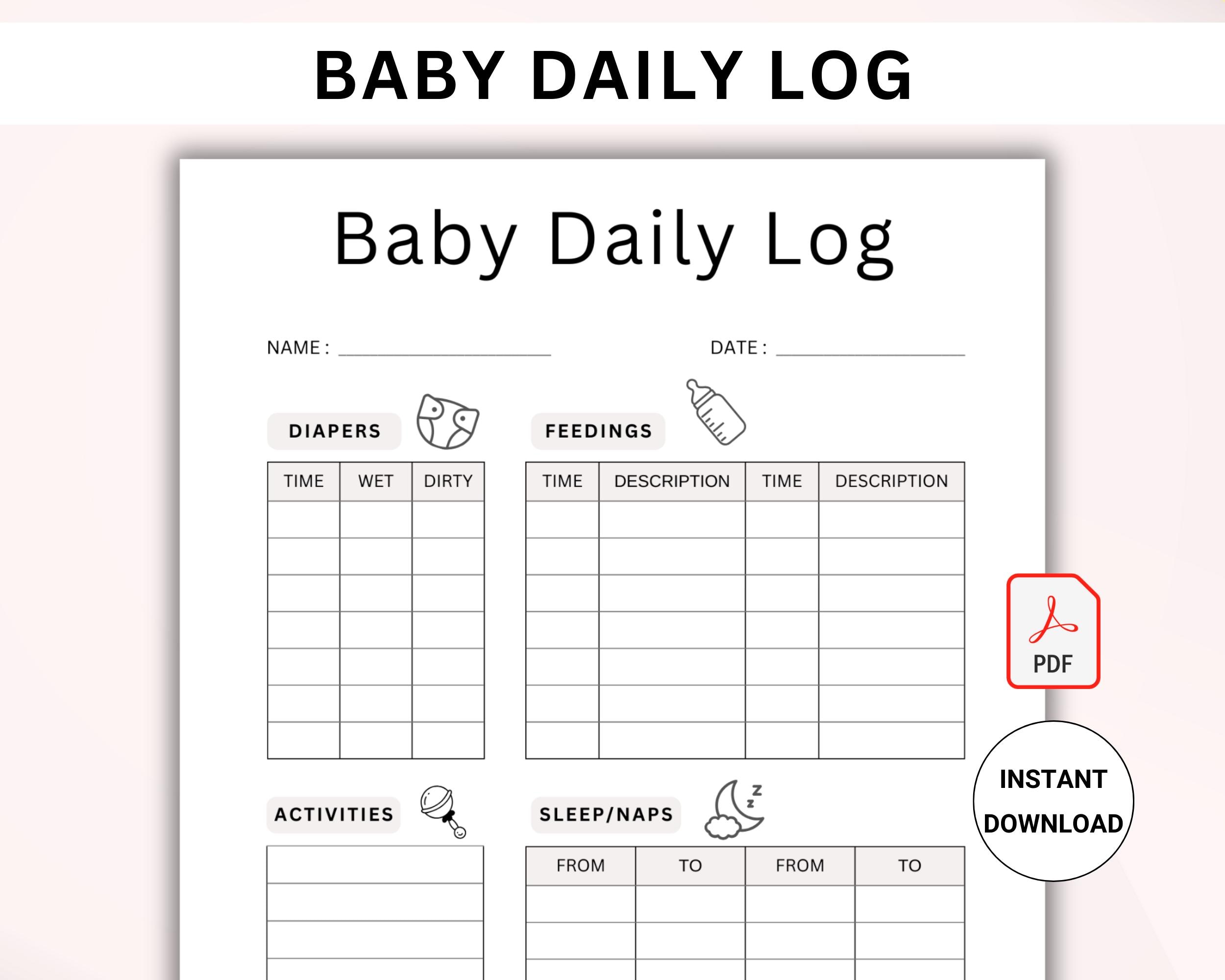 Baby Daily Log. Infant Daily Log. Newborn Baby Tracker. Baby Feeding ...