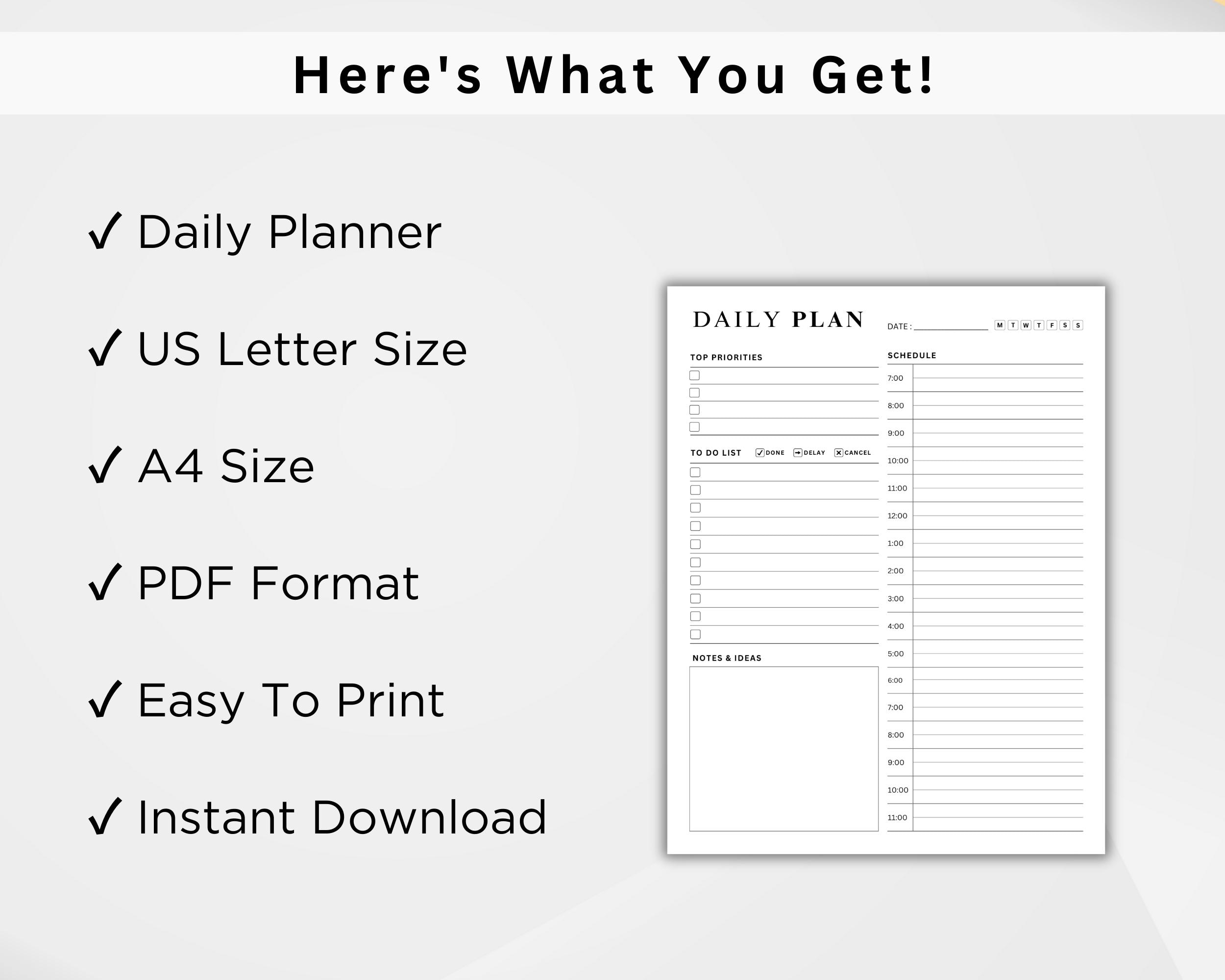 Printable Daily Plan. Daily to Do List. Daily Schedule. Time Blocking ...