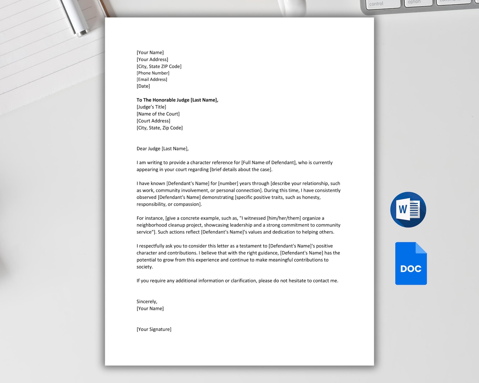 Editable Court Character Reference. Character Letter. Letter to Judge ...