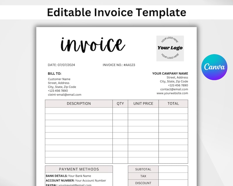Invoice Template. Invoice Form. Custom Invoice. Small Business Invoice ...