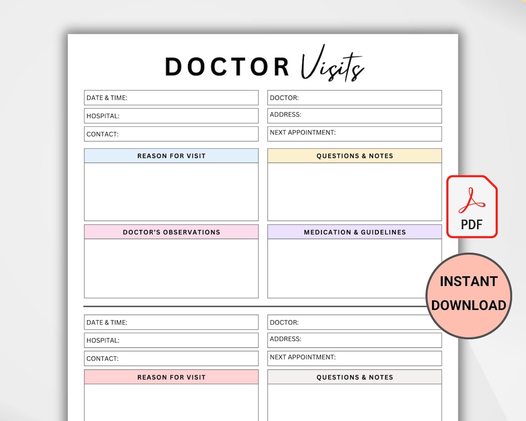 Doctor Visit Printable. Doctor Visit Notes. Health Planner Insert ...