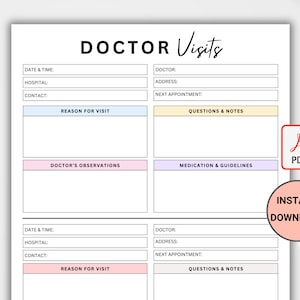 Doctor Visit Printable. Doctor Visit Notes. Health Planner Insert ...