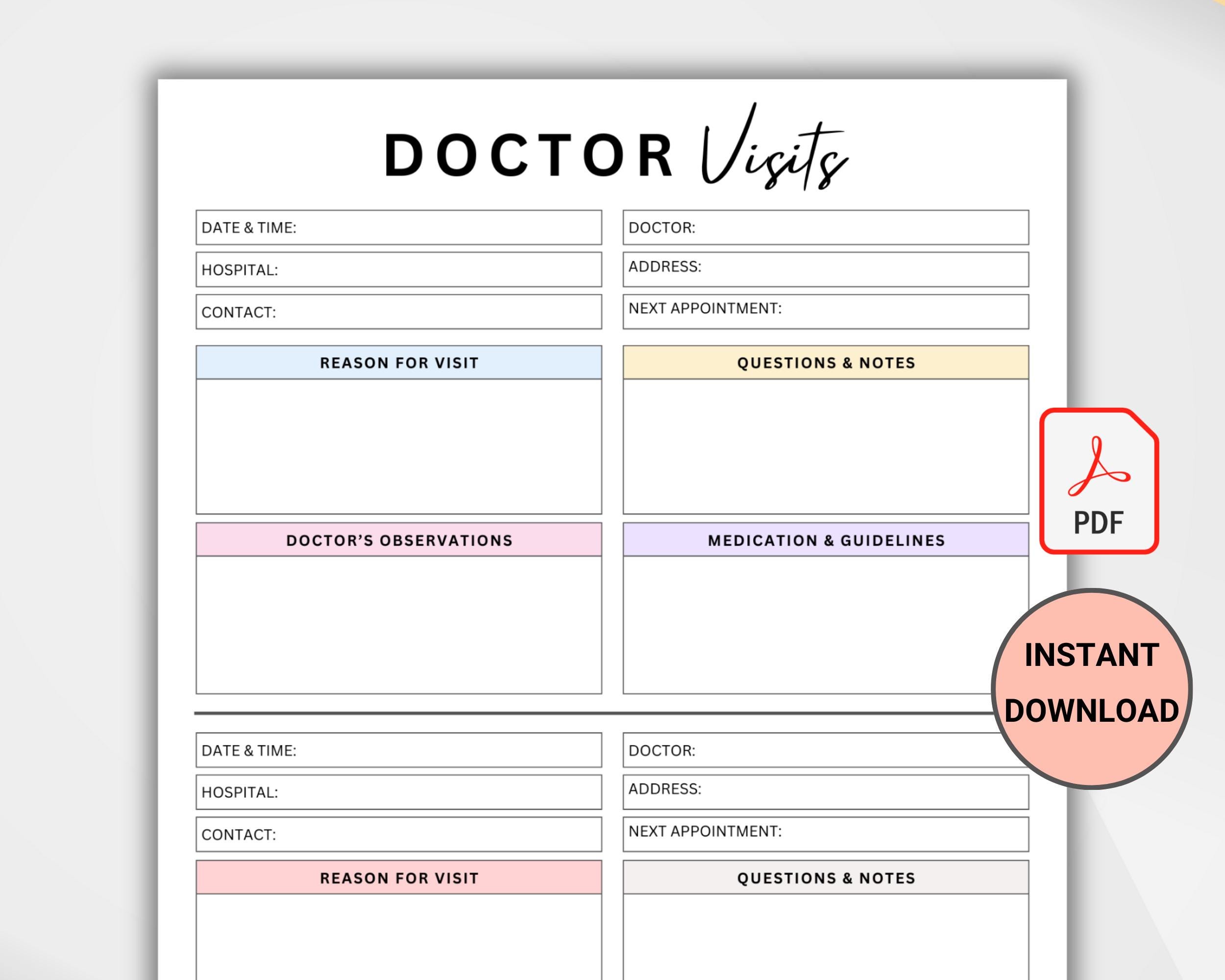 Doctor Visit Printable. Doctor Visit Notes. Health Planner Insert ...