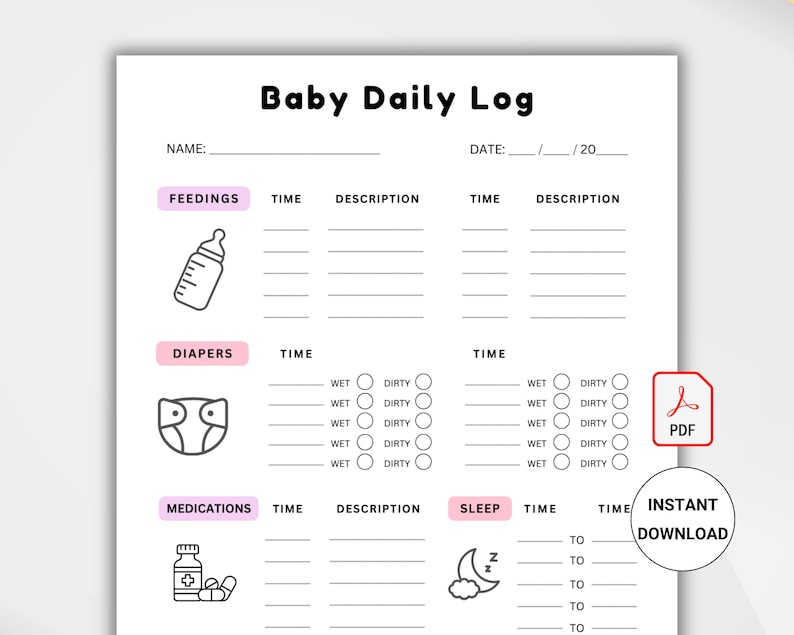 Baby Daily Log Printable | Newborn Tracker | Infant Daily Log | Nanny ...