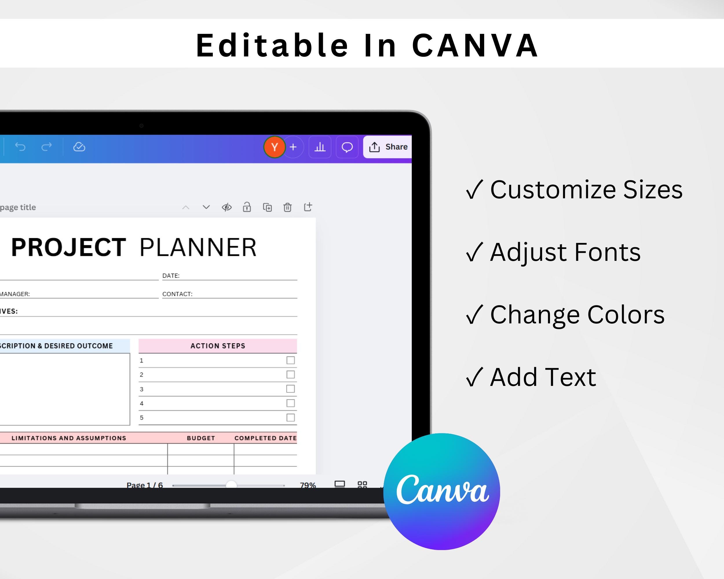 Simple Project Planner EDITABLE, Printable Project Planning Templates ...