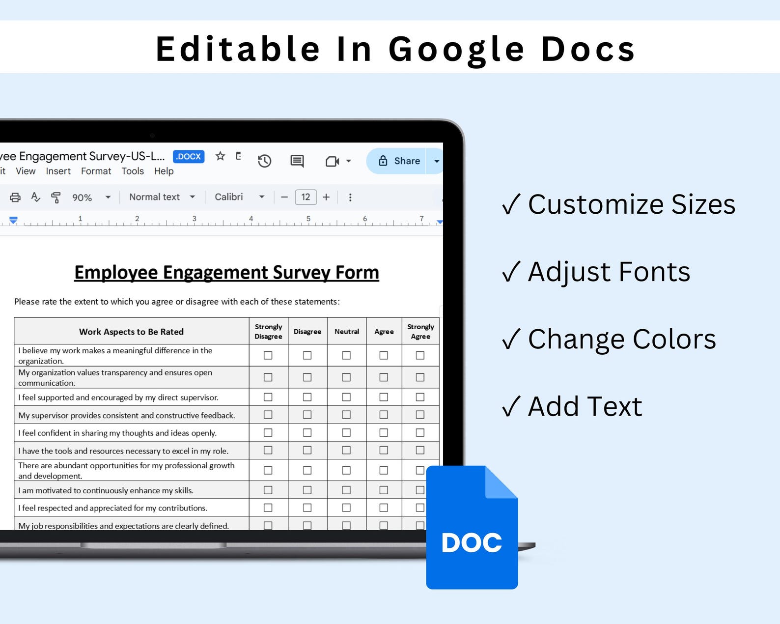 Printable Employee Engagement Survey Template | HR Survey Form ...