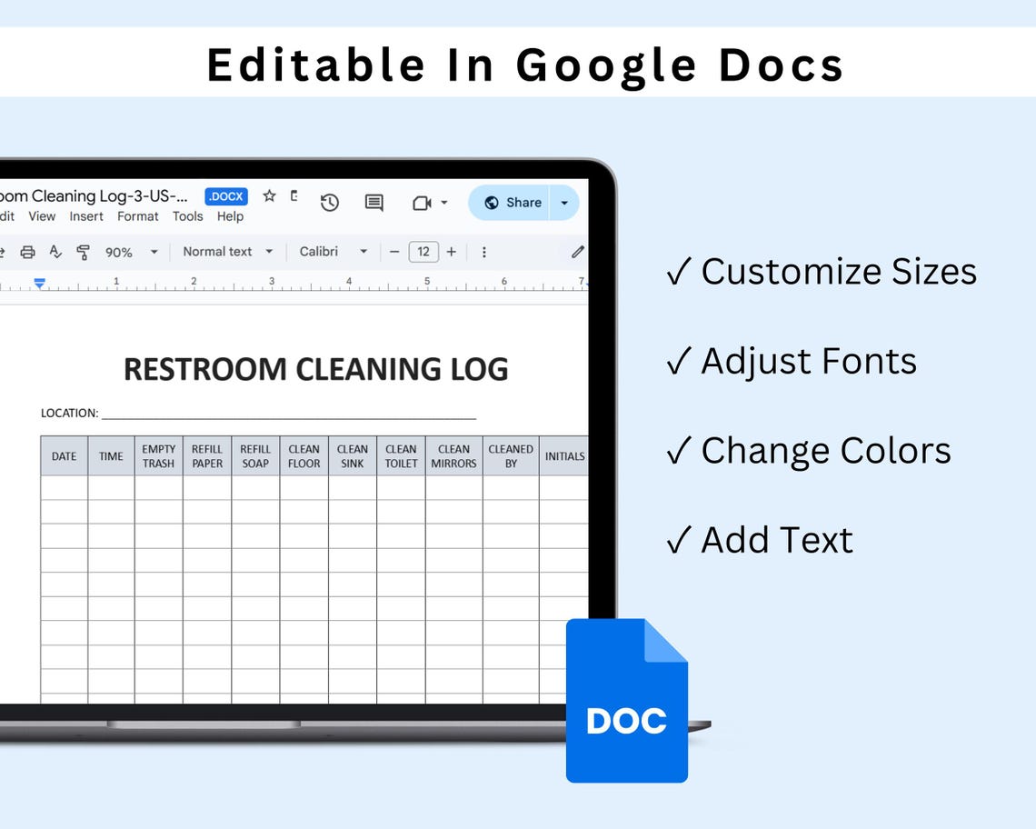 Restroom Cleaning Log. Small Business Cleaning Checklist. Bathroom ...