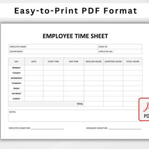 EDITABLE Employee Time Sheet. Hours Worked Log. Weekly Time Tracker ...