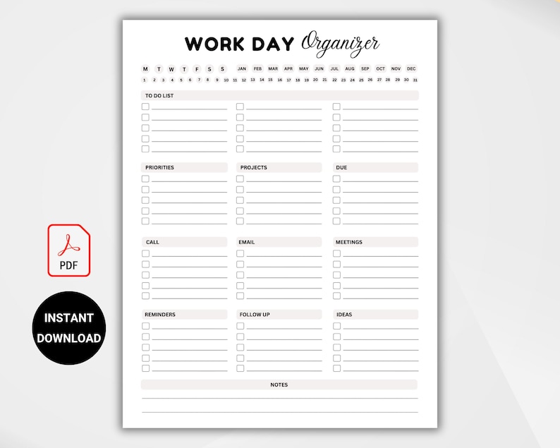 Printable Work Day Schedule Template. Daily Productivity Planner. Work ...