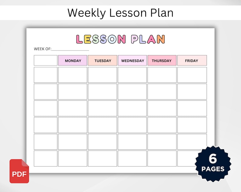 PRINTABLE Weekly Lesson Plan for Preschool Homeschool Teacher Planner ...