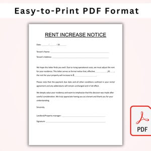 Printable Rental Increase Notice. Rental Increase Form. Rental Increase ...