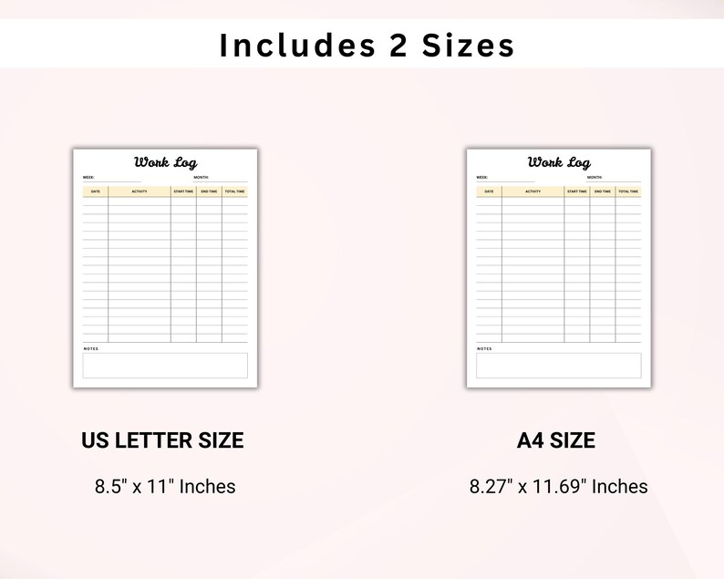 Work Log Printable, Time Log, Time Tracker, Working Hours Log, Activity Tracker, Task Tracker ...