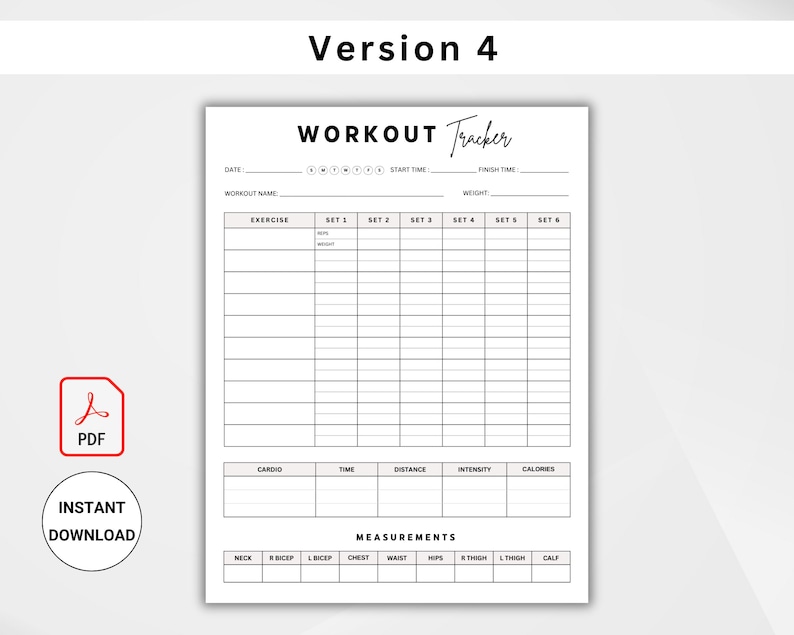 Workout Tracker Printable PDF. Exercise Tracker. Fitness Log. Daily ...