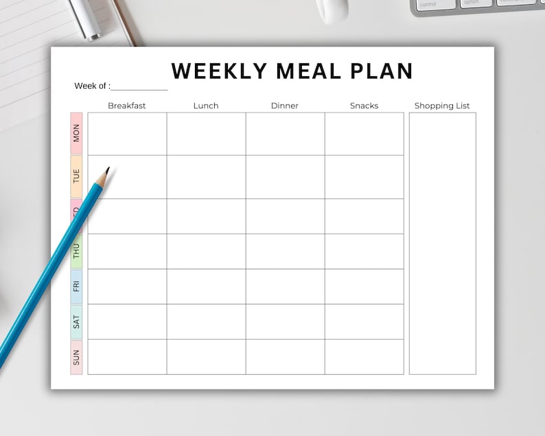 Meal Planner Printable PDF, Weekly Meal Planning Template, Digital Food ...
