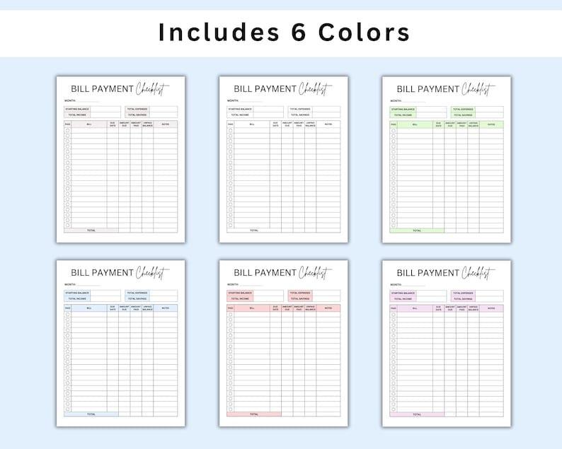 Bill Payment Checklist Tracker. Bill Pay Organizer. Bill Management ...