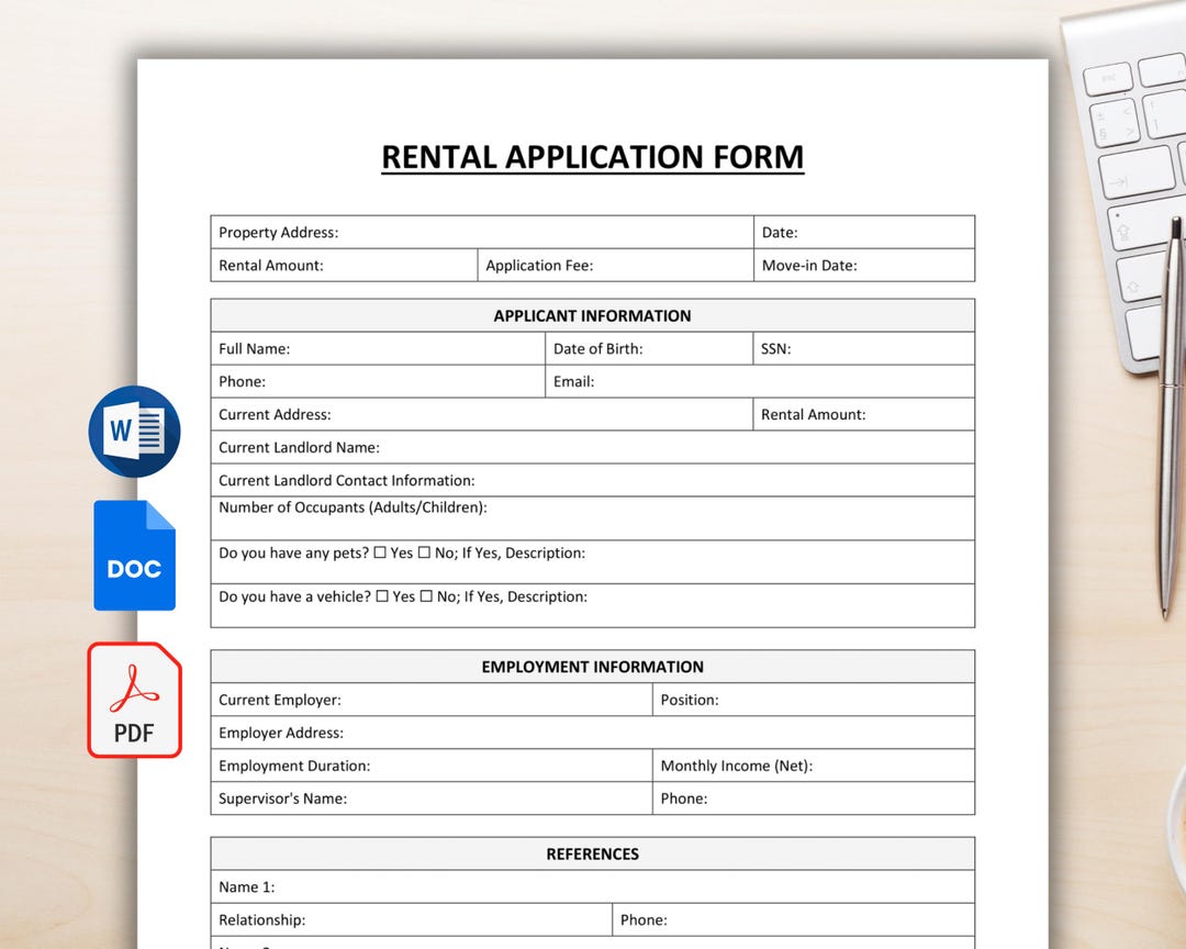 Printable Rental Application Form. Landlord Rental Application. Tenant ...