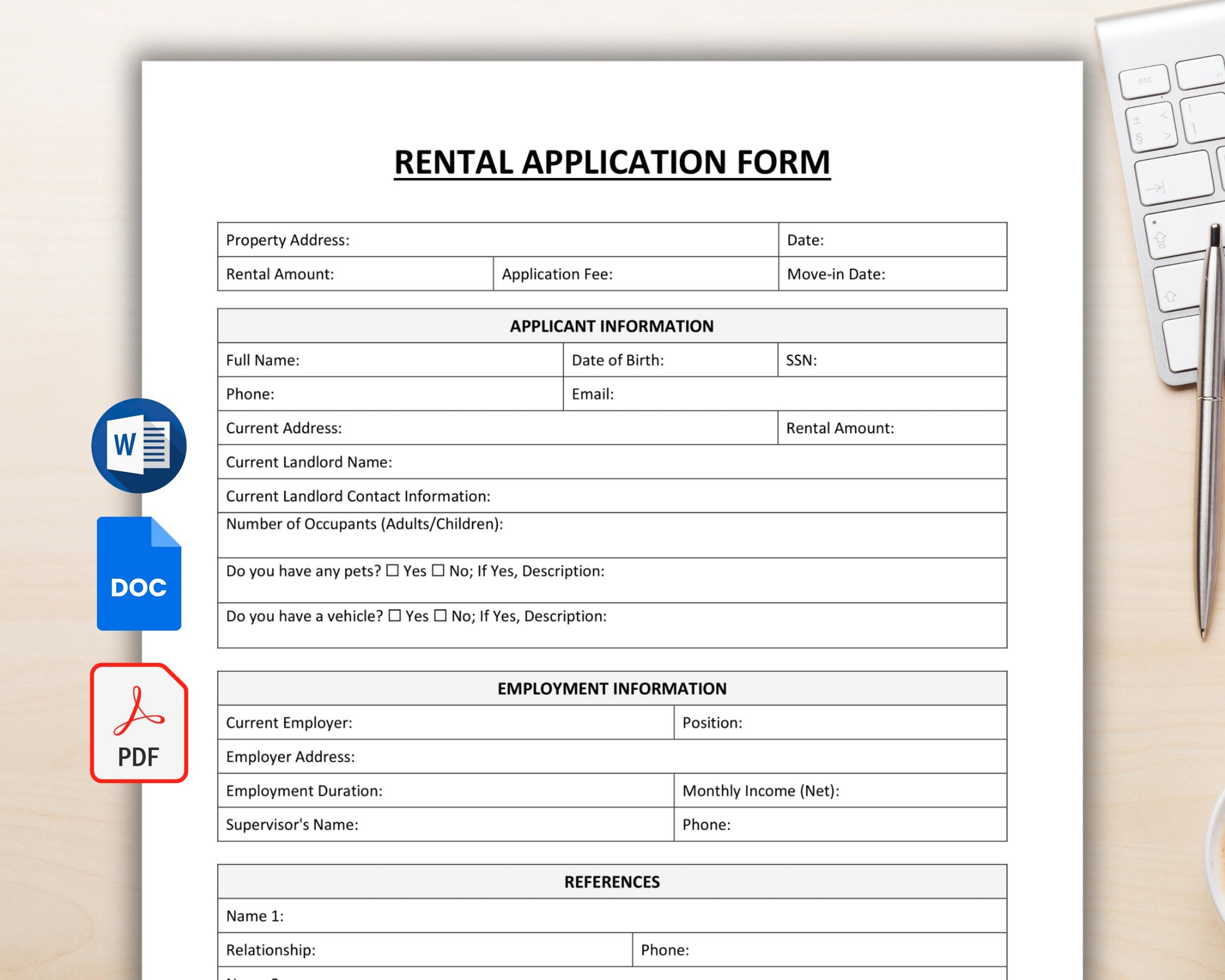 Printable Rental Application Form. Landlord Rental Application. Tenant ...