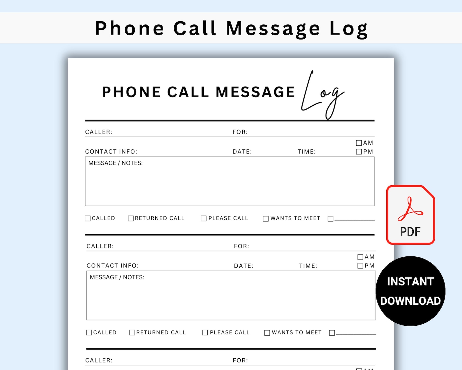 Phone Call Message Log Printable. Telephone Template. Voicemail Tracker ...