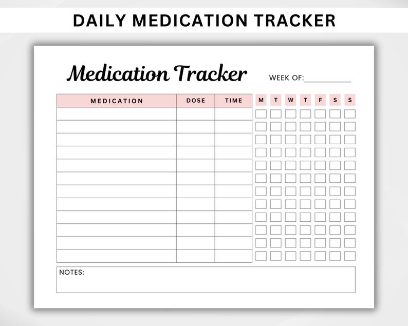 Weekly Medication Tracker. Printable Medication Schedule. Supplement Log. Medication List ...