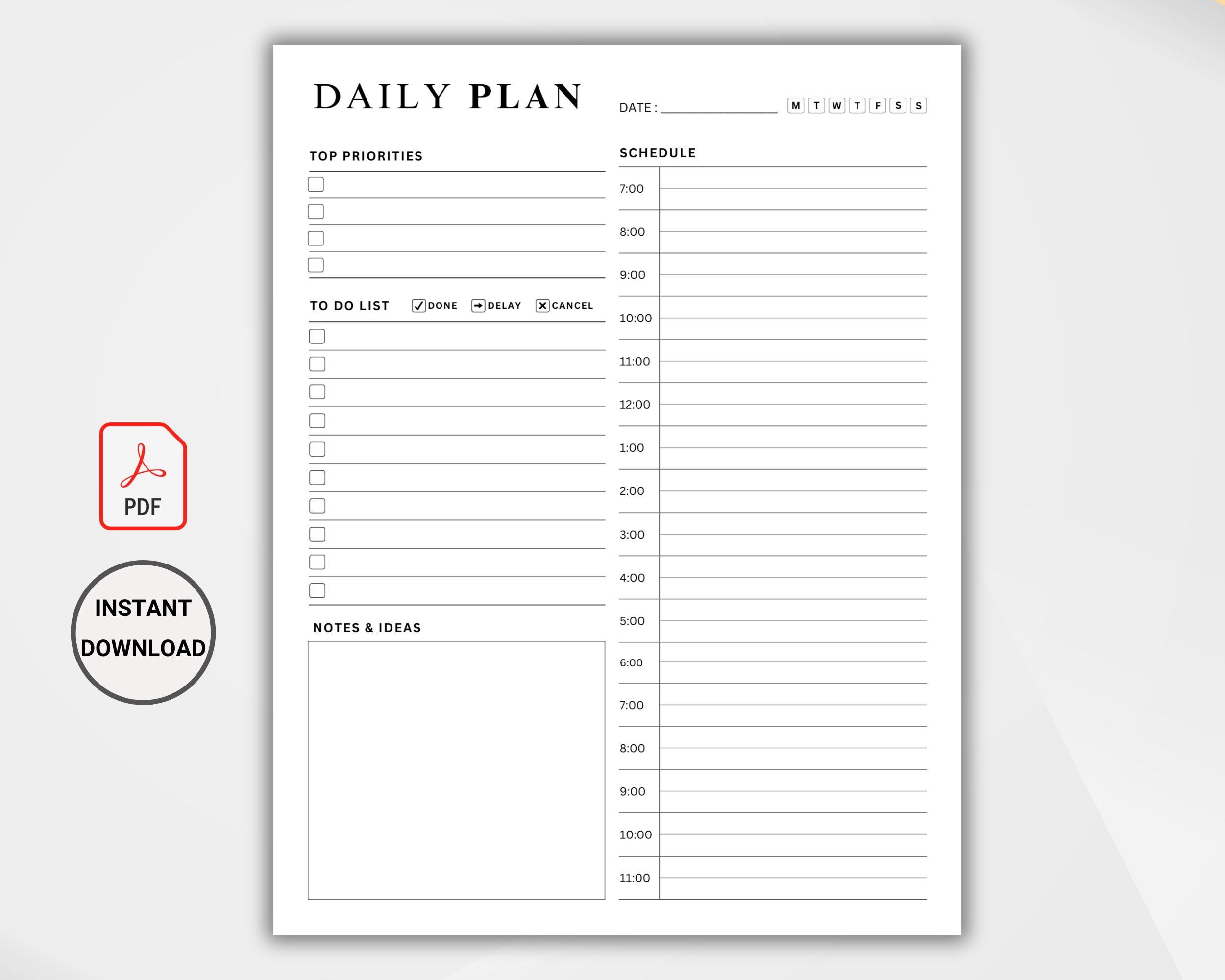 Printable Daily Plan. Daily to Do List. Daily Schedule. Time Blocking ...