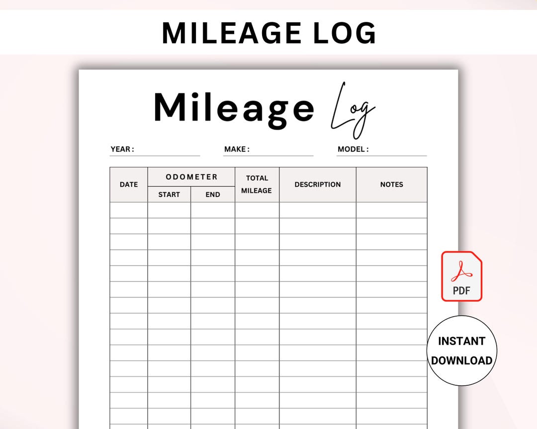 Mileage Log Printable, Vehicle Miles Travelled Tracker, Mileage Tracker ...