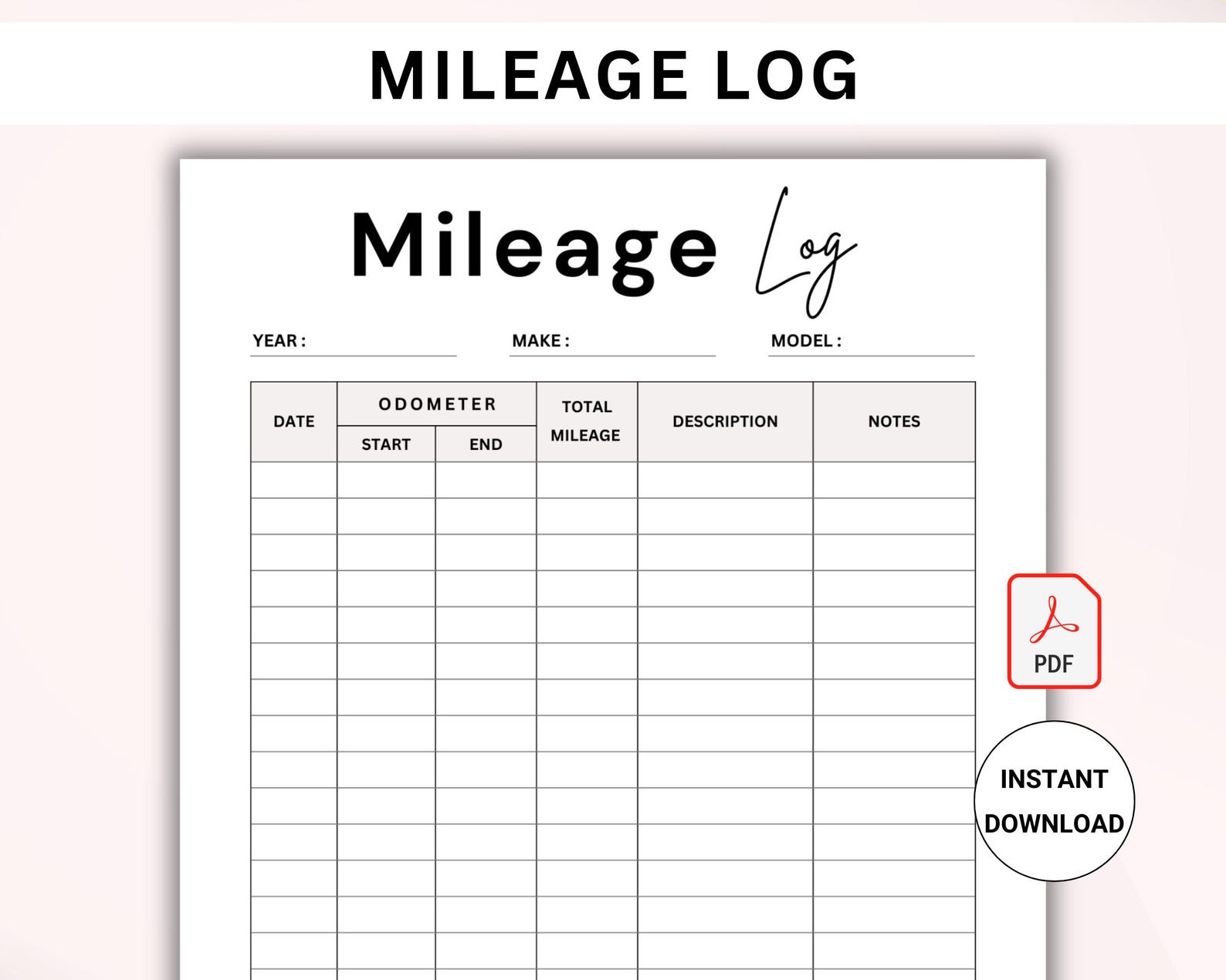 Printable Mileage Log. Mileage Tracker. Car Mileage. Vehicle Mileage ...